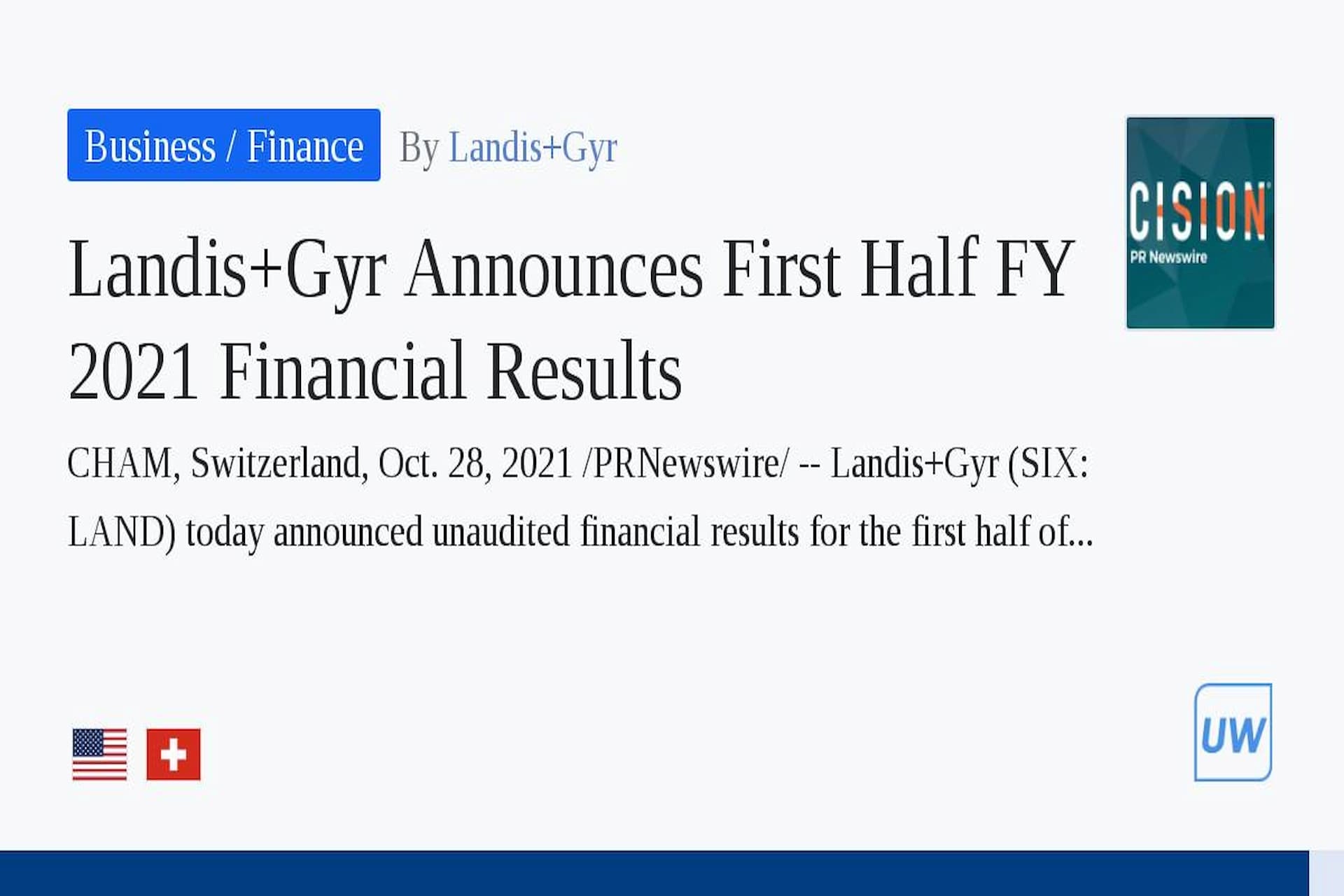 Landis+Gyr Announces First Half Fy 2021 Financial Results - 6pr.org ...